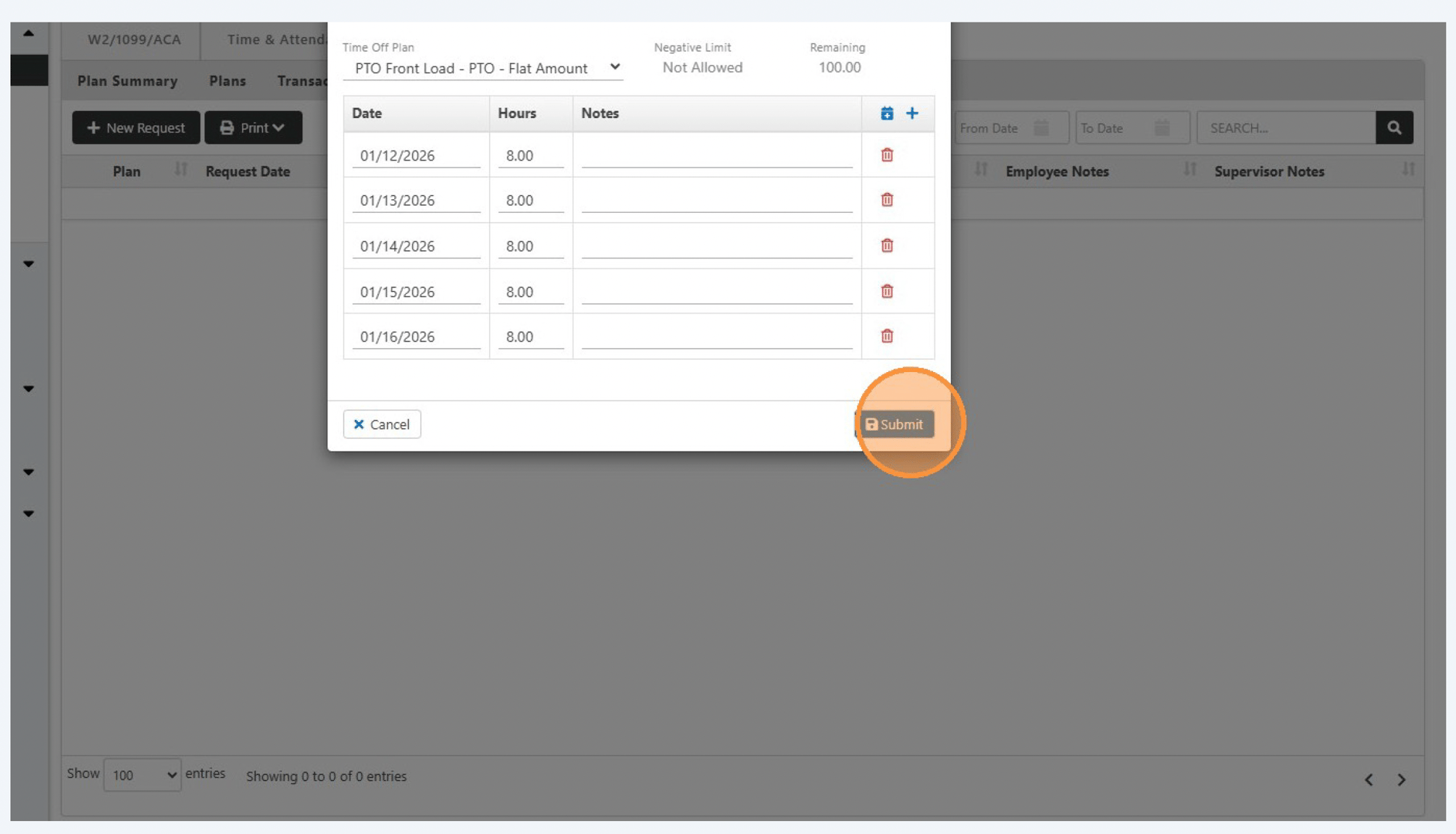 As an employee, how do I manually enter my PTO request?